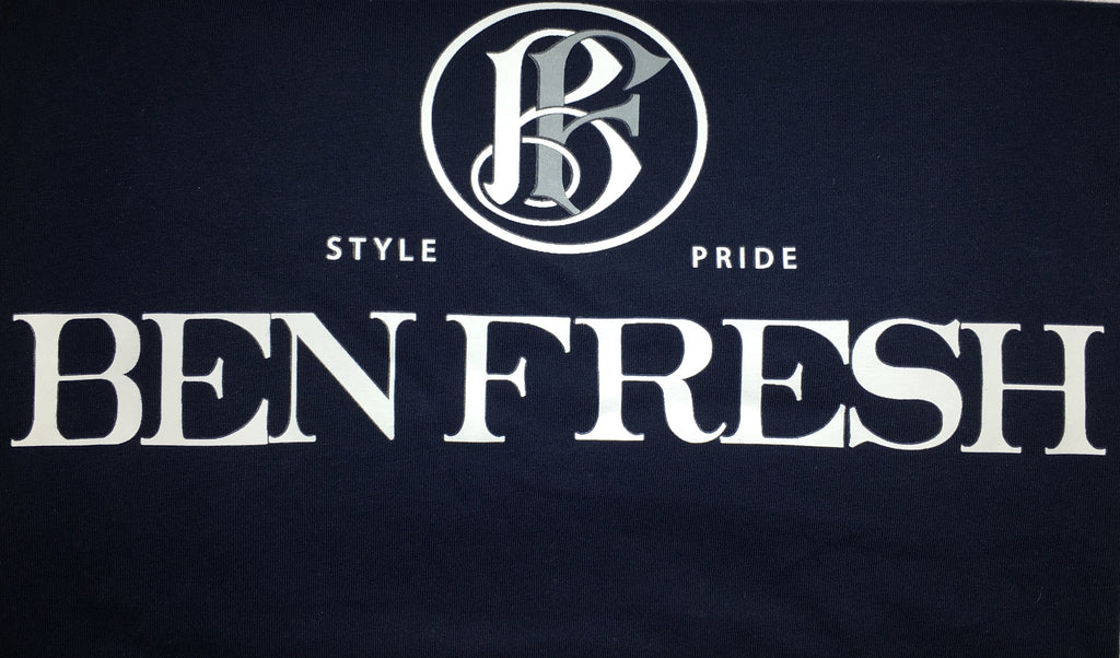 Premium Fitted (Navy) Ben Fresh Letter Head Short-Sleeve Crew Neck T-S